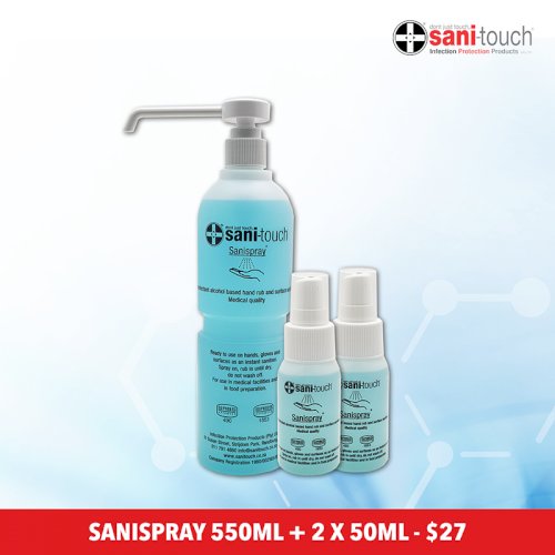 Sani-touch Sanispray Hand and Surface Sanitizer 550ml + 2 x Sanispray 50ml Bundle - Singapore's ...